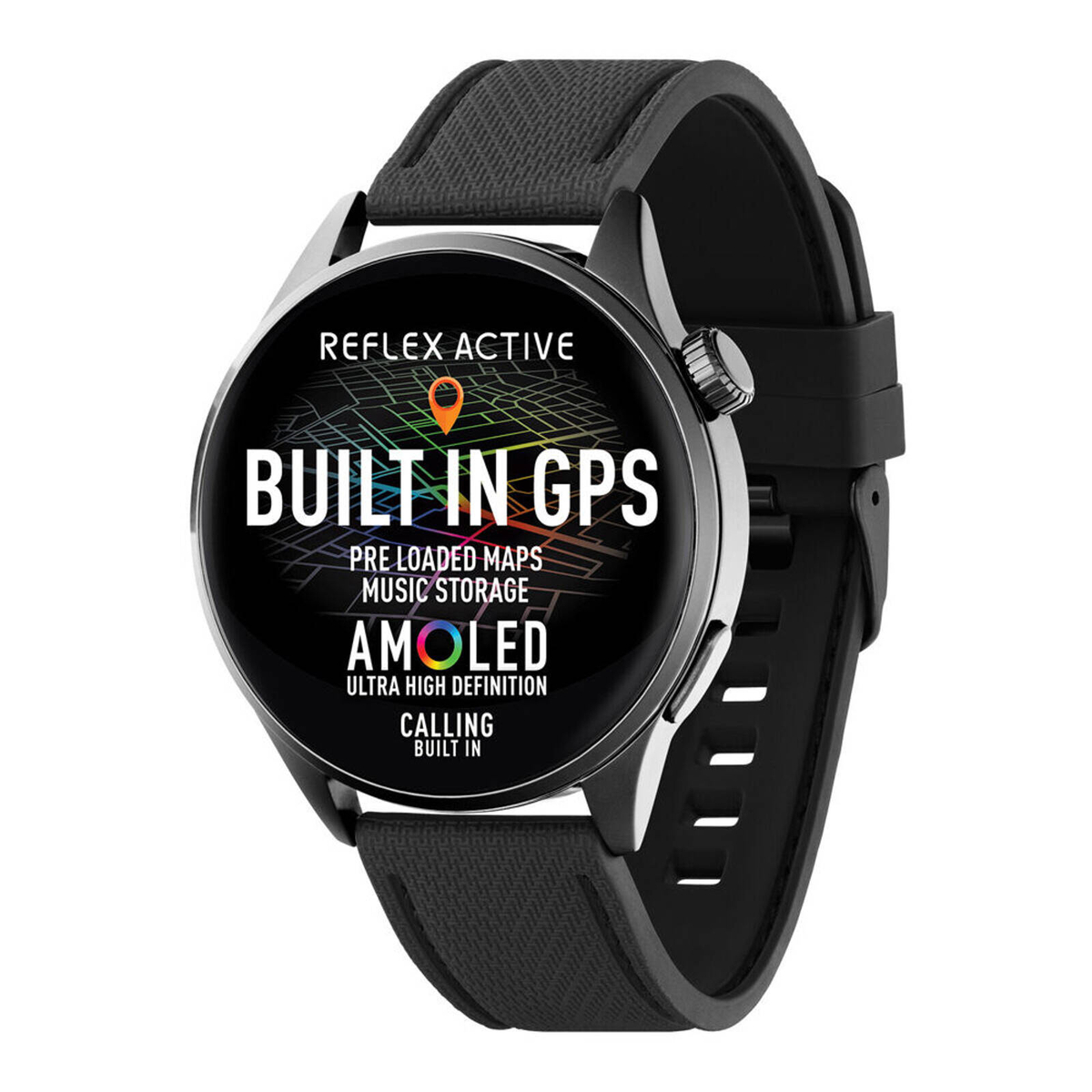 Reflex Active SERIES 45 Amoled GPS Smart Watch with Black Silicone ...