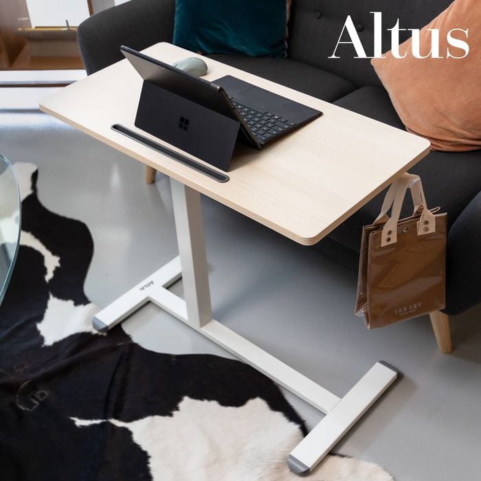 Altus Mobile Standing Desk with Wheels Pneumatic Over Bed Table ...