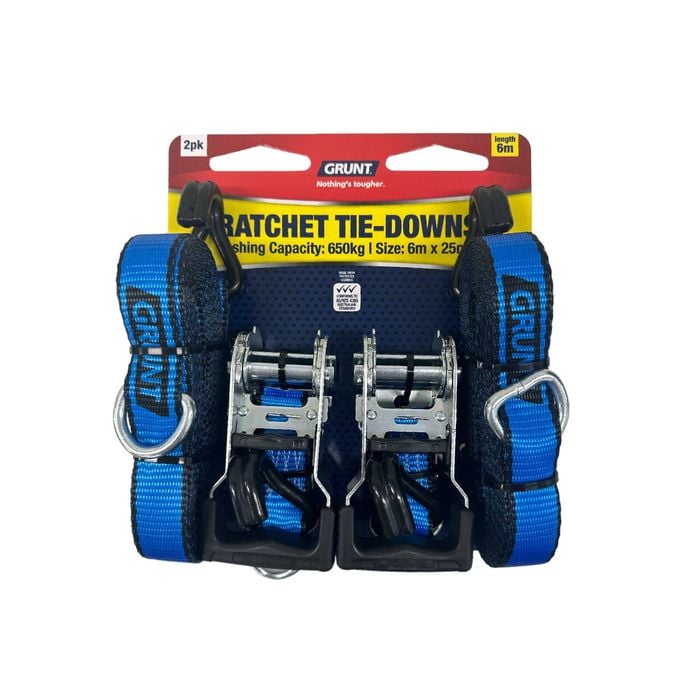 GRUNT 25mm x 6m Ratchet Tie Down Strap - 2 Pack - Bunnings Australia