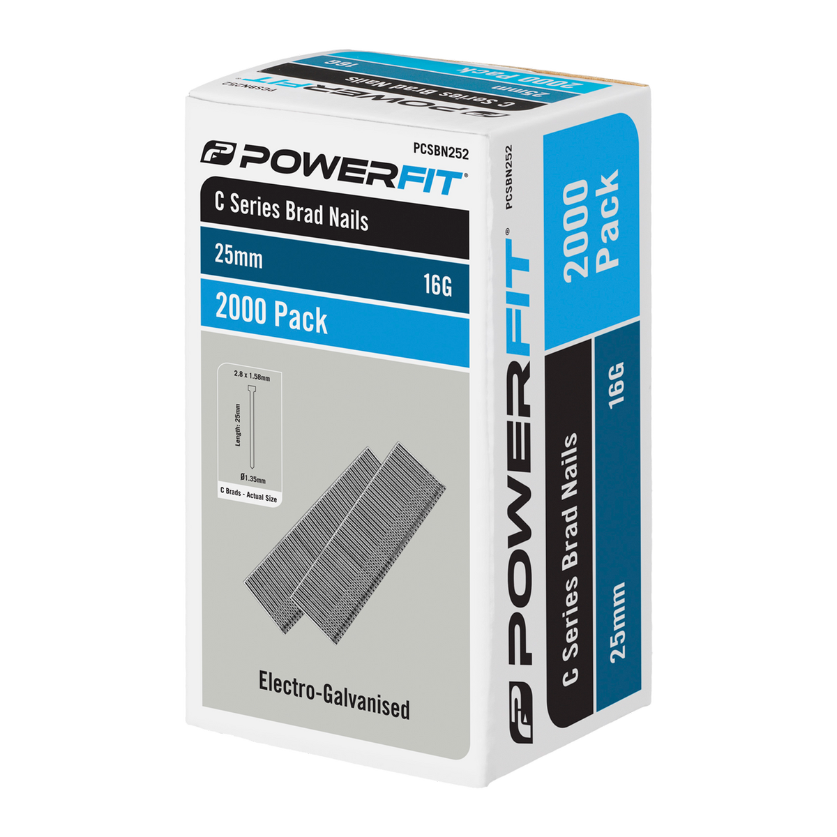 PowerFit 25mm C Series Electro-Galvanised Brad Nails - 2000 Pack ...