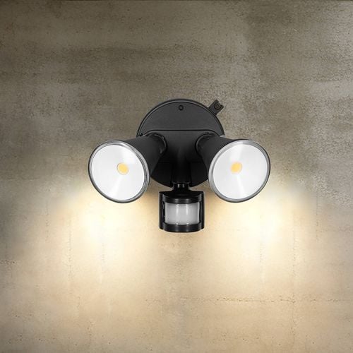 Brilliant Black Lamy DIY Twin Security Light With Sensor - Bunnings ...