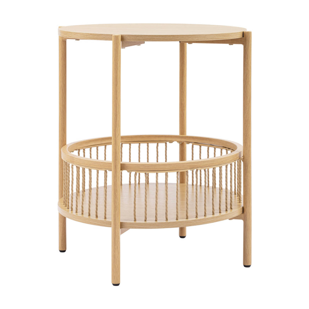 Connel Round Wooden End Lamp Side Table W/ Shelf Oak - Bunnings Australia