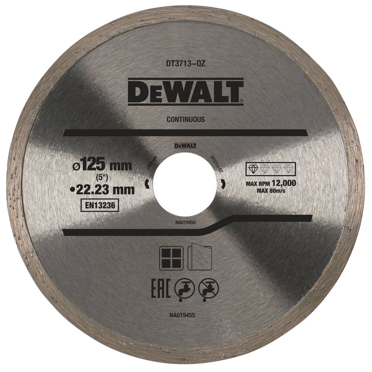 DeWALT 125 x 22.23mm Continuous Tile / Ceramics Diamond Wheel Blade ...