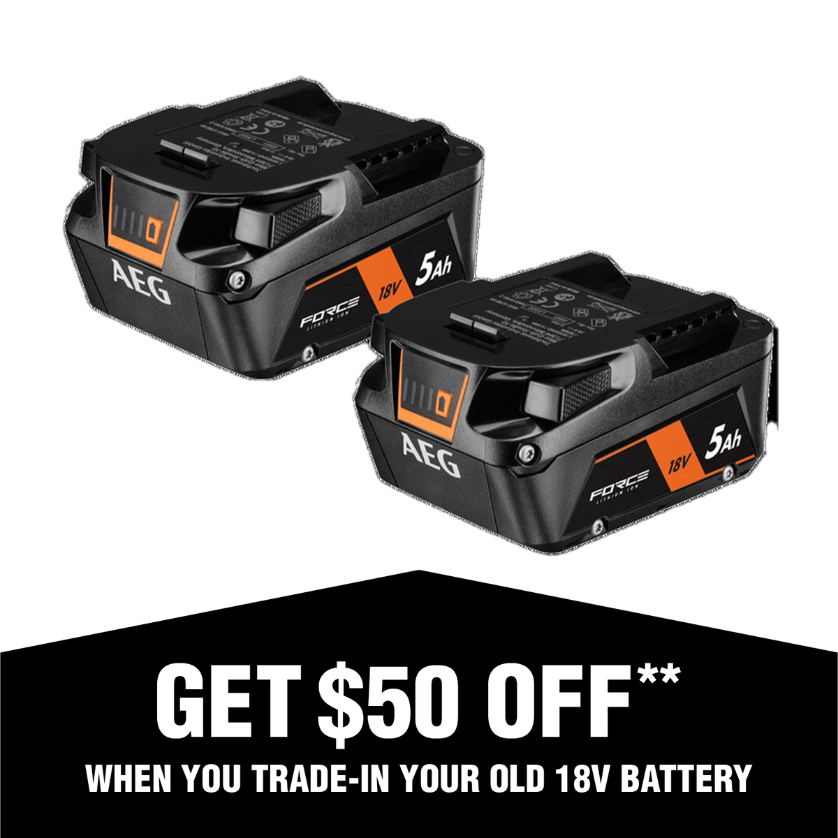 AEG 18V FORCE 5.0Ah Battery - Twin Pack - Bunnings Australia