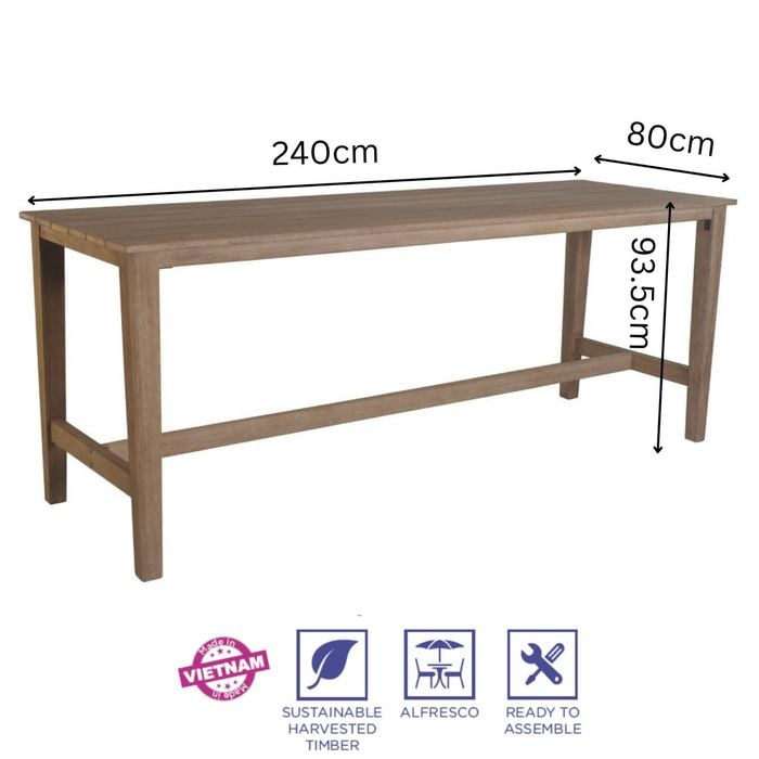 Stud 240cm Outdoor Patio High Dining Bar Table Eucalyptus Solid Timber ...