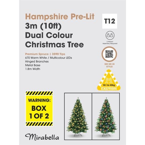 Mirabella 3m 10ft Hampshire Pre-Lit Dual Colour Christmas Tree ...