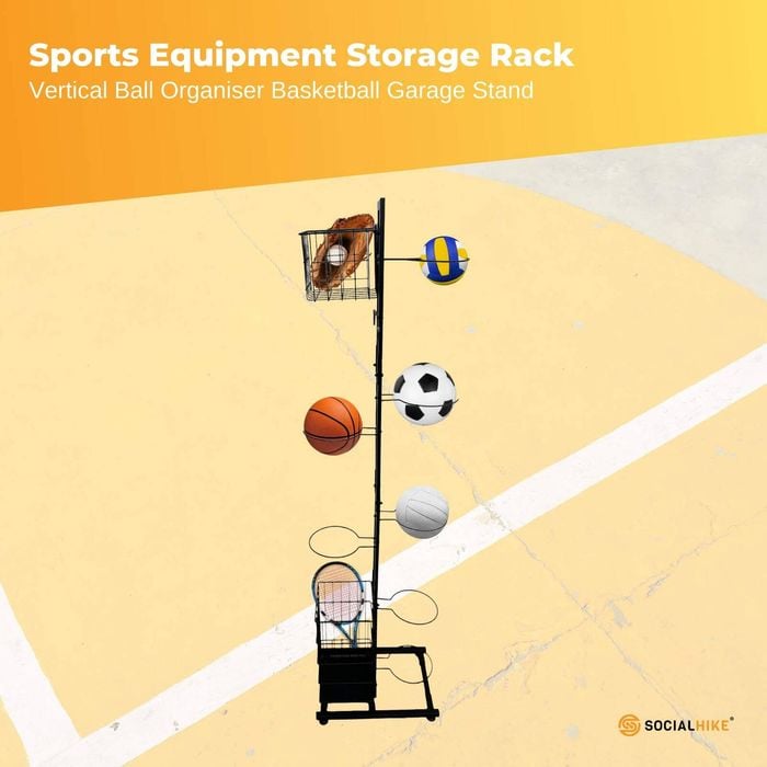 Sports Equipment Storage Rack - Vertical Ball Organiser Basketball ...