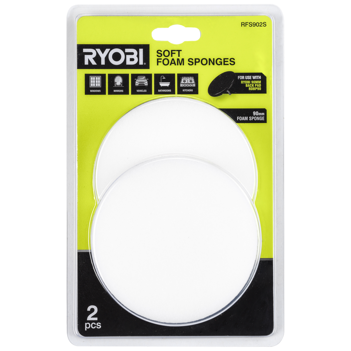 Ryobi 90mm 2-piece Soft Foam Sponge Set - Bunnings Australia