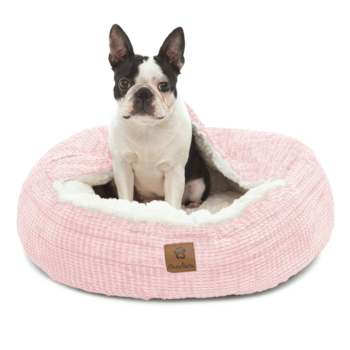 Charlie's Hooded Snookie Calming Donut Dog Bed Pink - Large - Bunnings ...