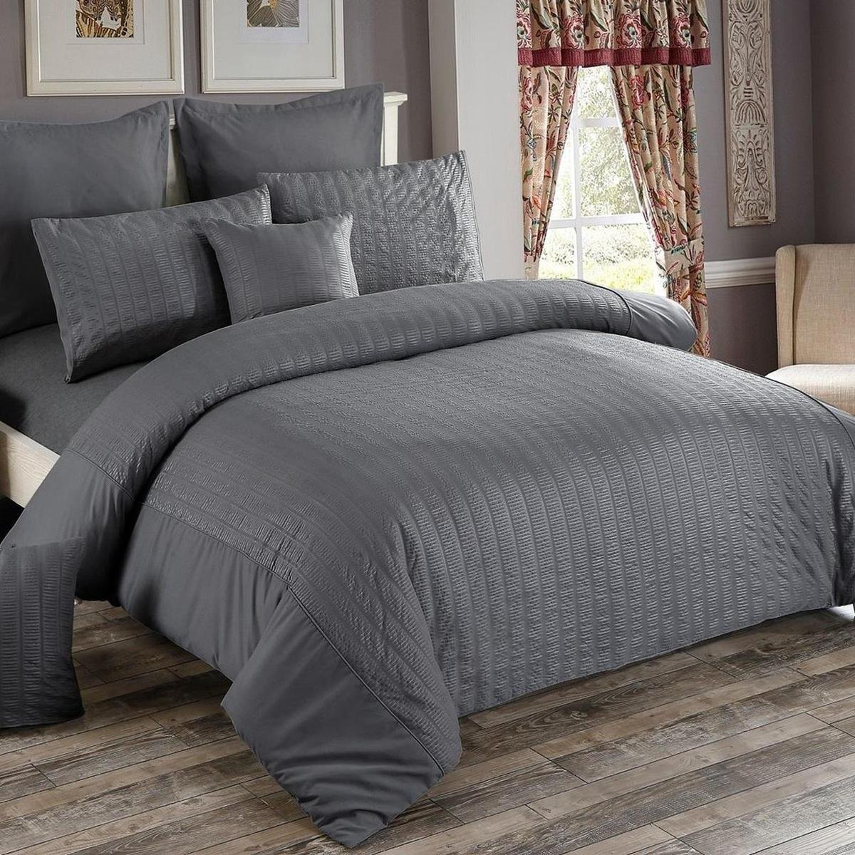 Fabric Fantastic Seersucker Double Size Charcoal Quilt/doona/duvet ...