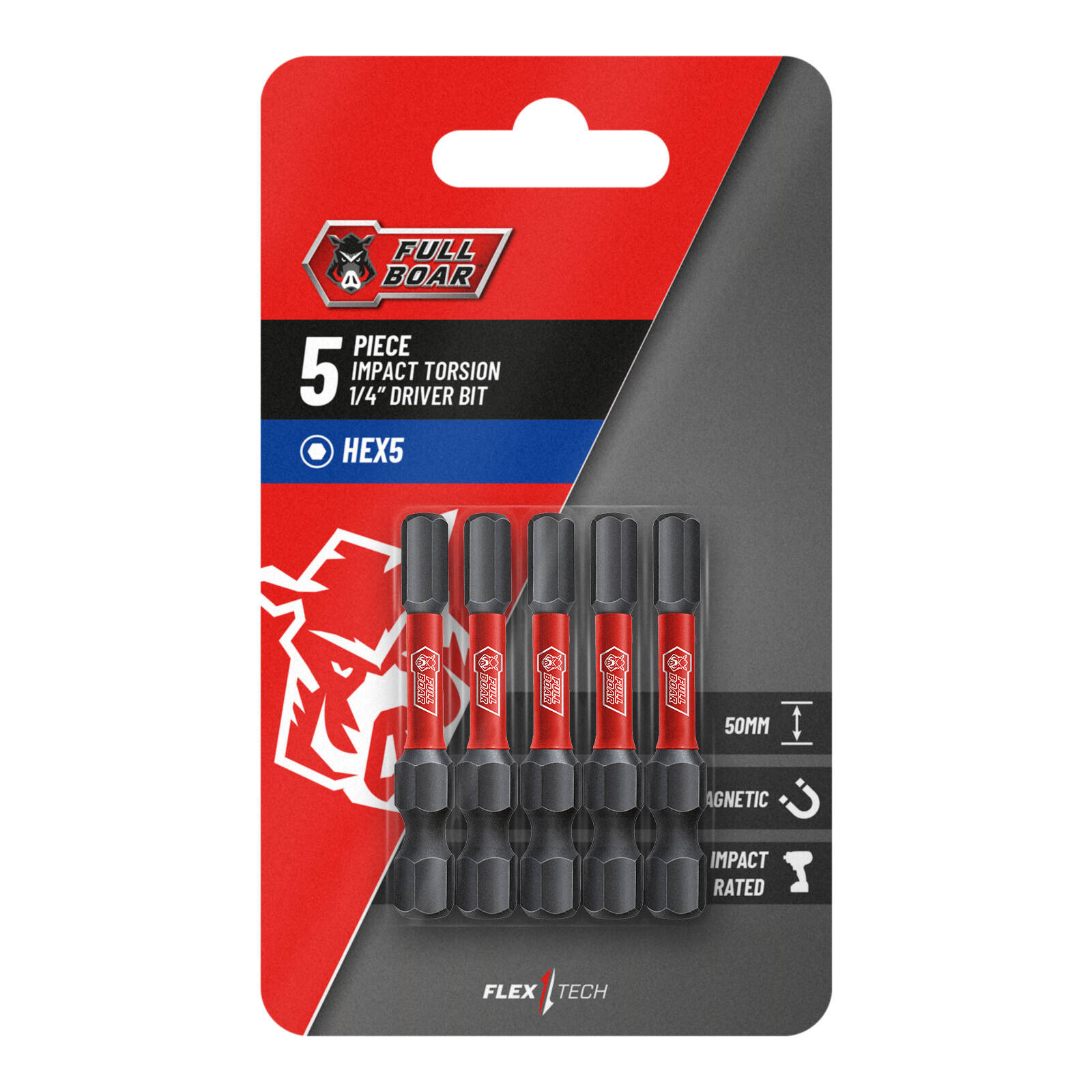 50mm x HEX5 Impact Torsion Bit – 5 pack | Full Boar