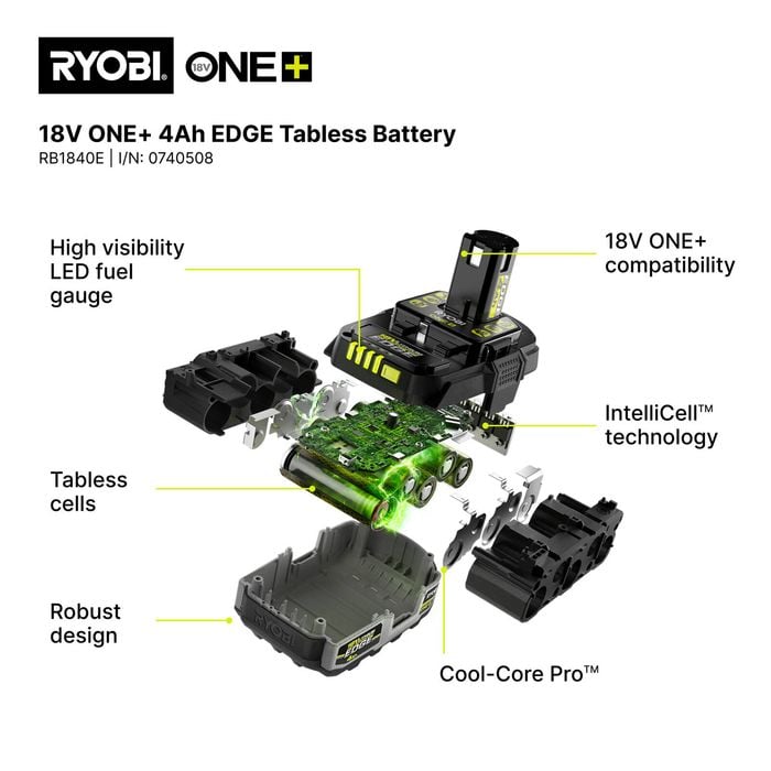 Ryobi 18V ONE+ 4Ah EDGE Lithium High Performance Tabless Battery ...