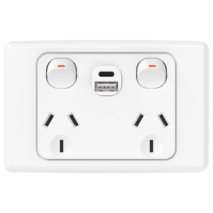 DETA Double Pole Double Power Point With USB A+C - Bunnings Australia