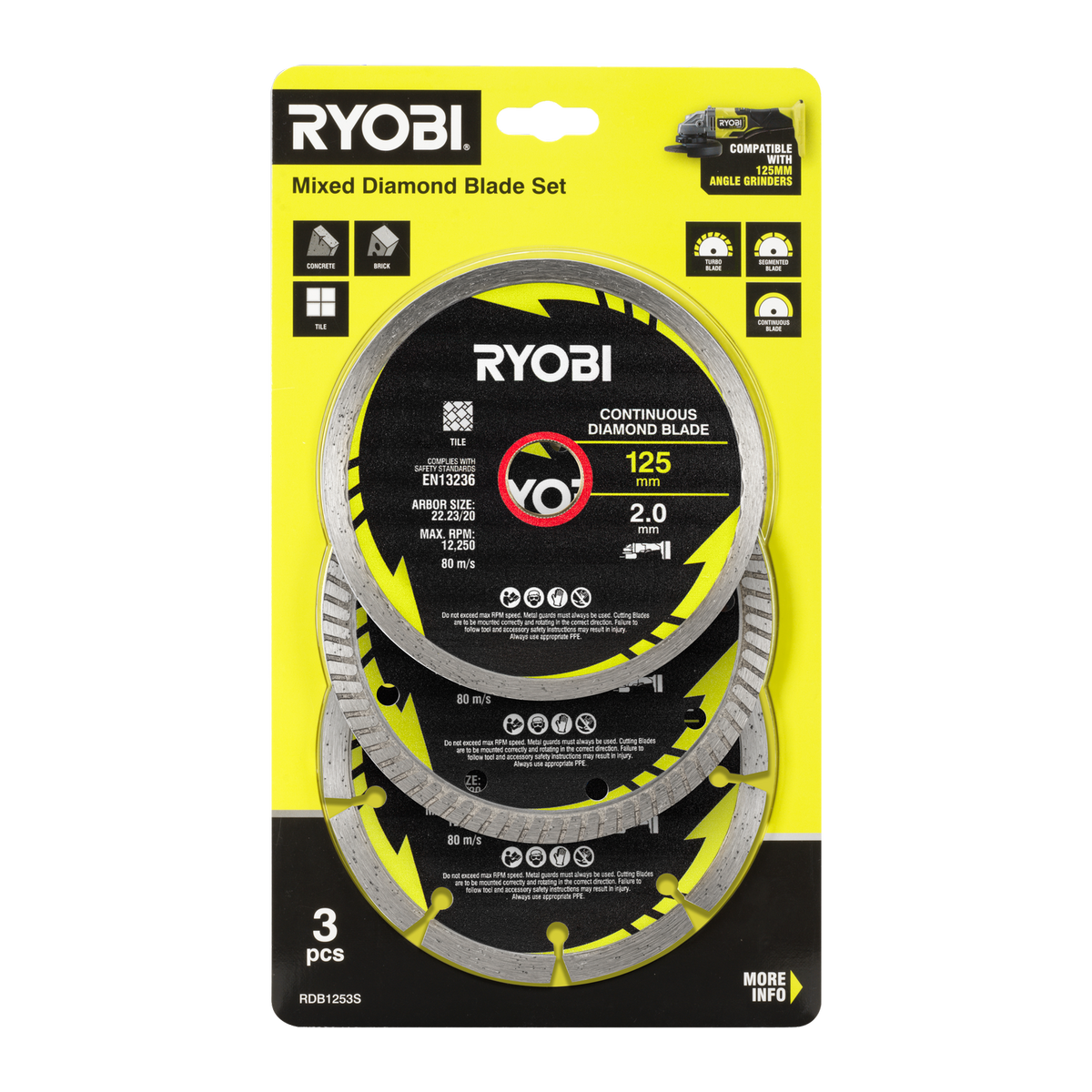 Ryobi 3 Piece Mixed Diamond Blade Set - Bunnings Australia