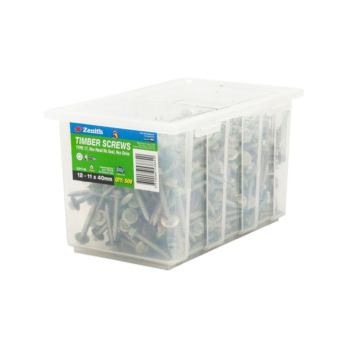 Zenith 12G x 40mm Galvanised Hex Head Timber Screws - 500 Pack ...