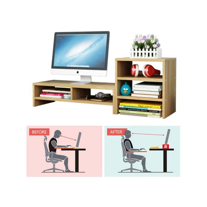 Double Tier Wooden Desk Monitor Riser With Storage Shelves Organizer ...