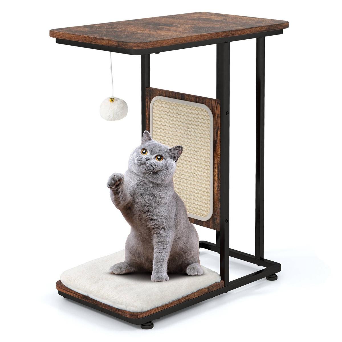 Costway Cat Tree End Table Side Coffee Table w/Scratching Board Brown ...