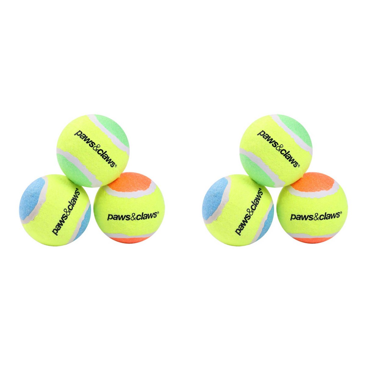2x 3PK Paws And Claws Paws & Claws Tennis Balls 6cm 2-Tone Assorted ...