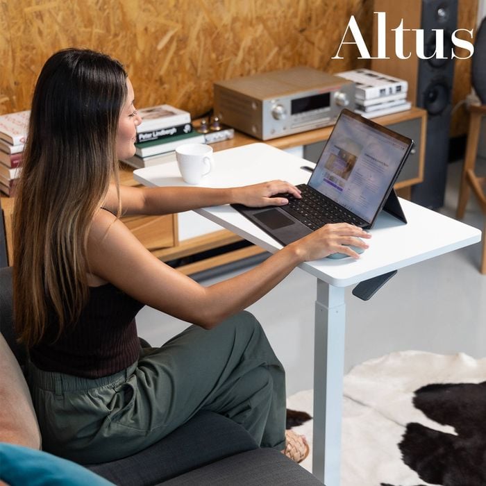 Altus Mobile Standing Desk with Wheels Pneumatic Over Bed Table ...