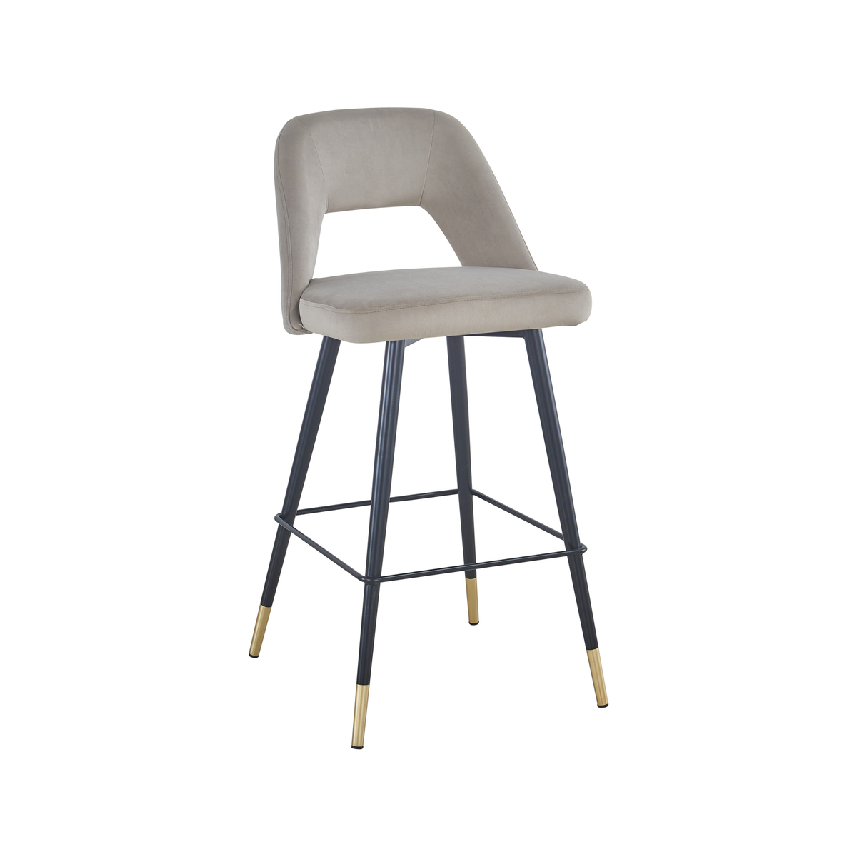 Delta barstool in velvet and black powdercoated legs with gold tips - Grey - Bunnings Australia