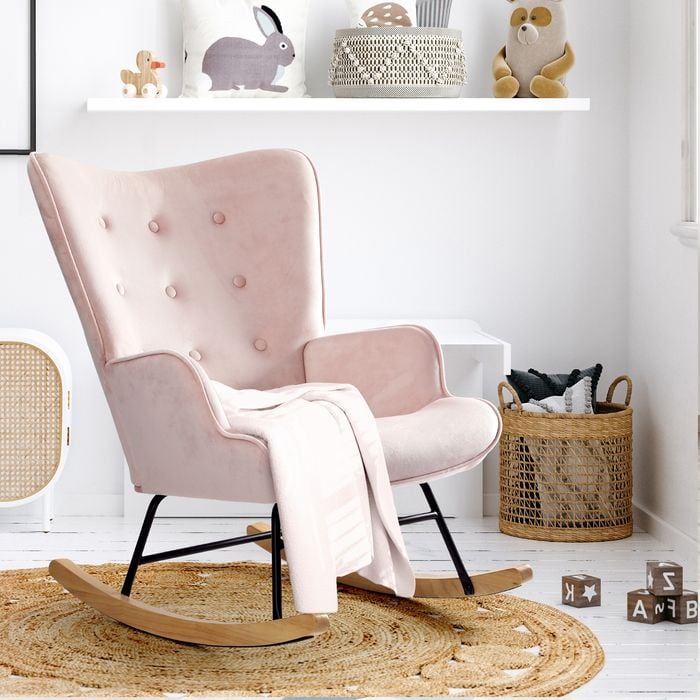Oikiture Rocking Chair Nursing Armchair Velvet Pink Bunnings Australia