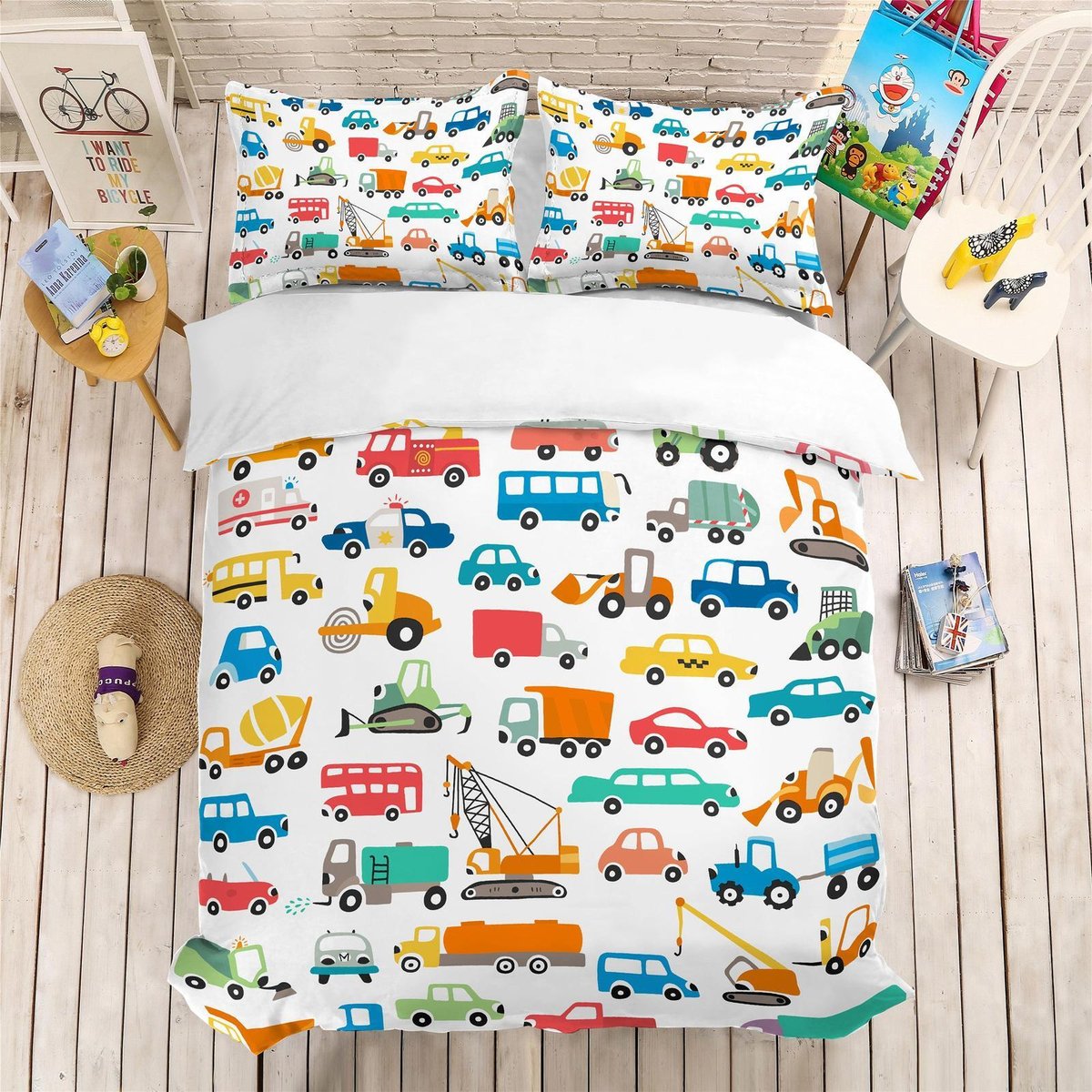 3D Cartoon Cars Engineering Vehicle Pattern Quilt Cover Set Bedding Set ...