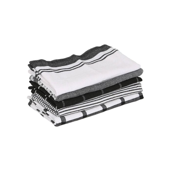 Nicola Spring 5pc Cotton Tea Towel Set - 70cm x 50cm - Monochrome ...