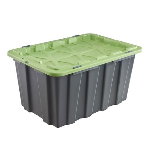 All Set 100L Grey And Green Heavy Duty Storage Container With Flat Lid ...
