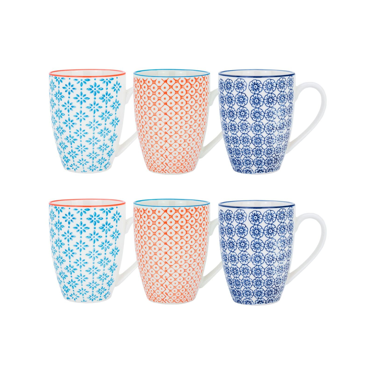 Nicola Spring Nicola Spring Hand-Printed Mugs - 330ml - Pack of 6 ...