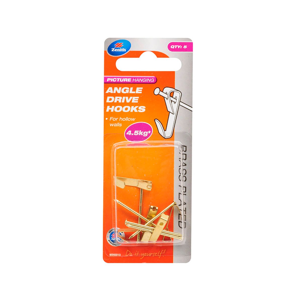 ZENITH 4.5kg Angle Drive Hook Brass Plated - 5 Pack - Bunnings New Zealand