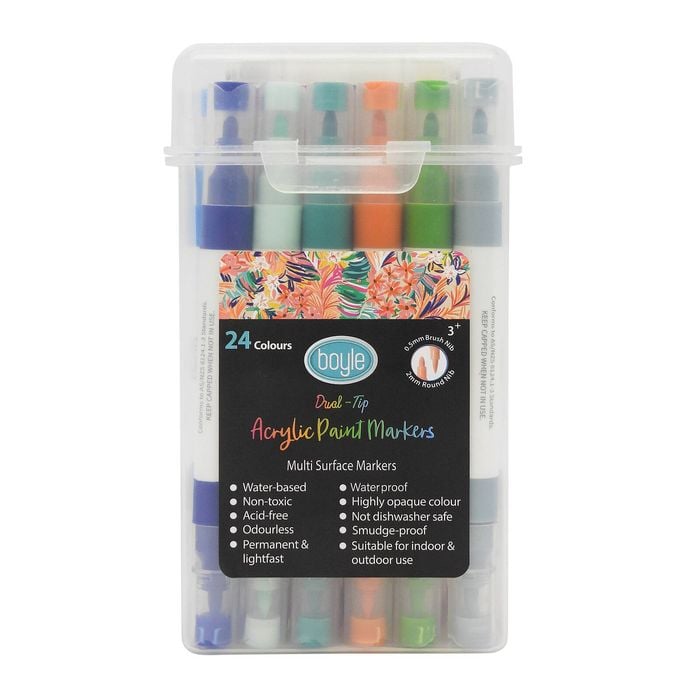 Boyle Dual Tip Acrylic Markers With Storage Case - 24 Pack - Bunnings ...