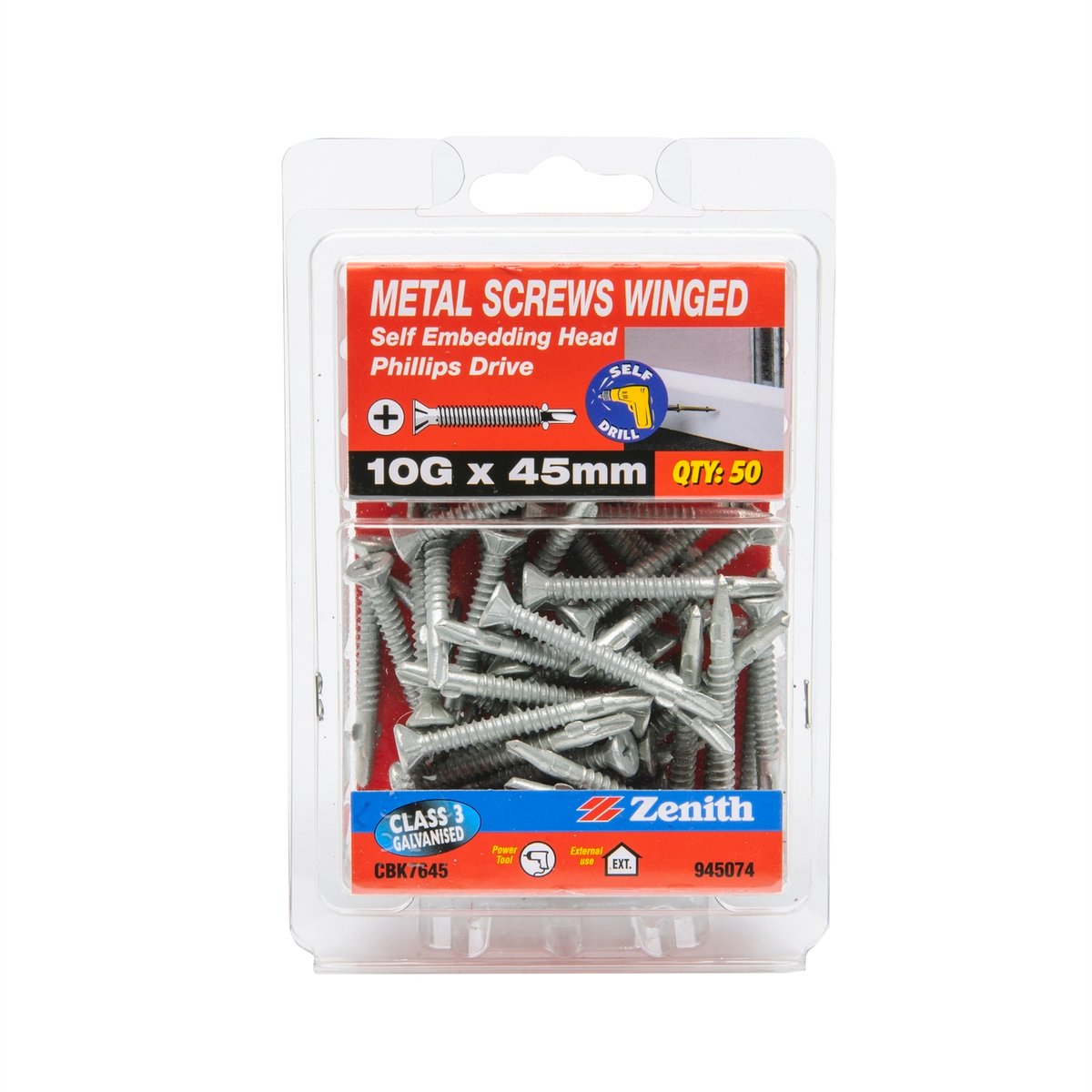 Zenith 10G x 45mm Galvanised Self Embedding Head Metal Screws Winged ...