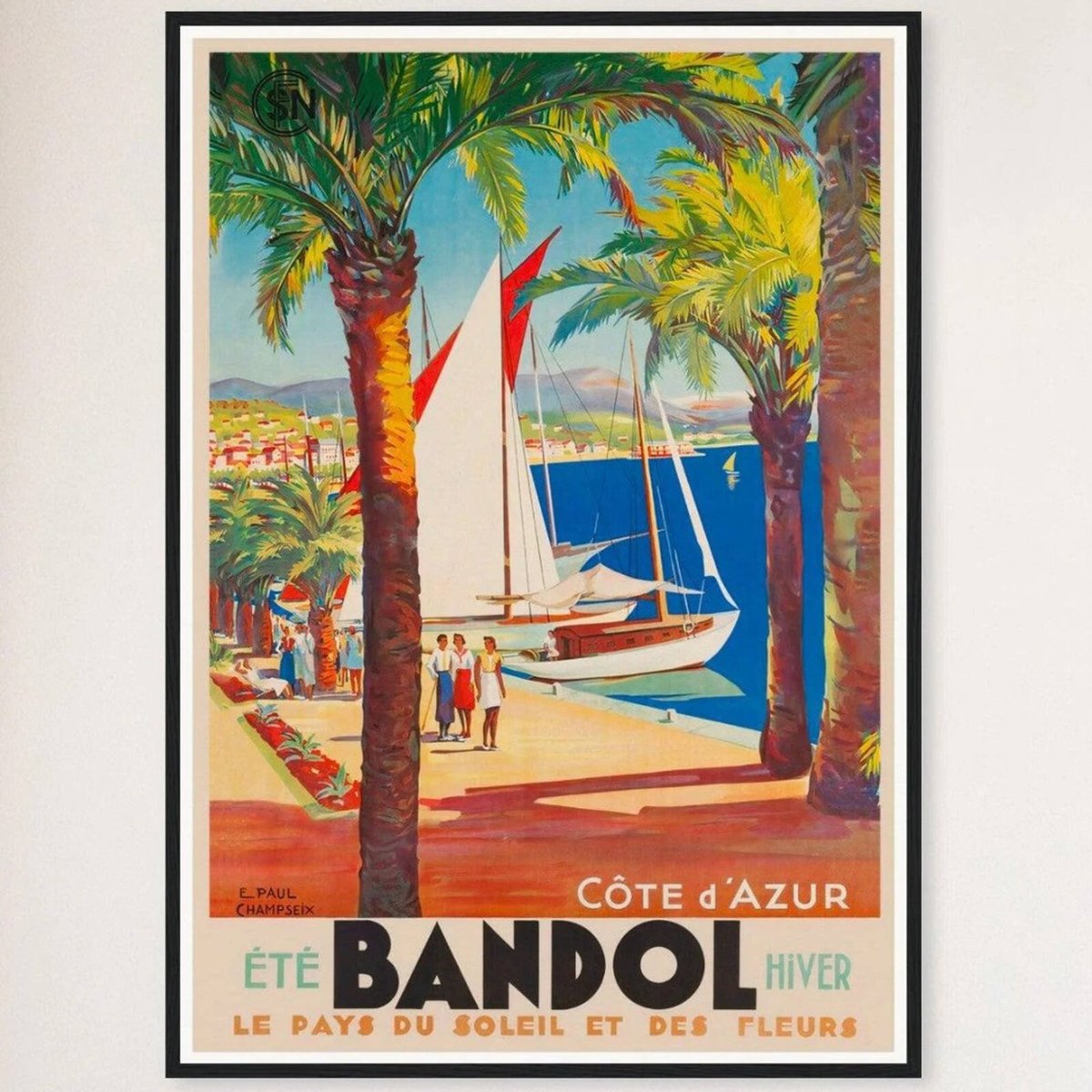 Galrie Bandol Land of Sun and Flowers Vintage Travel Poster from Cote d ...