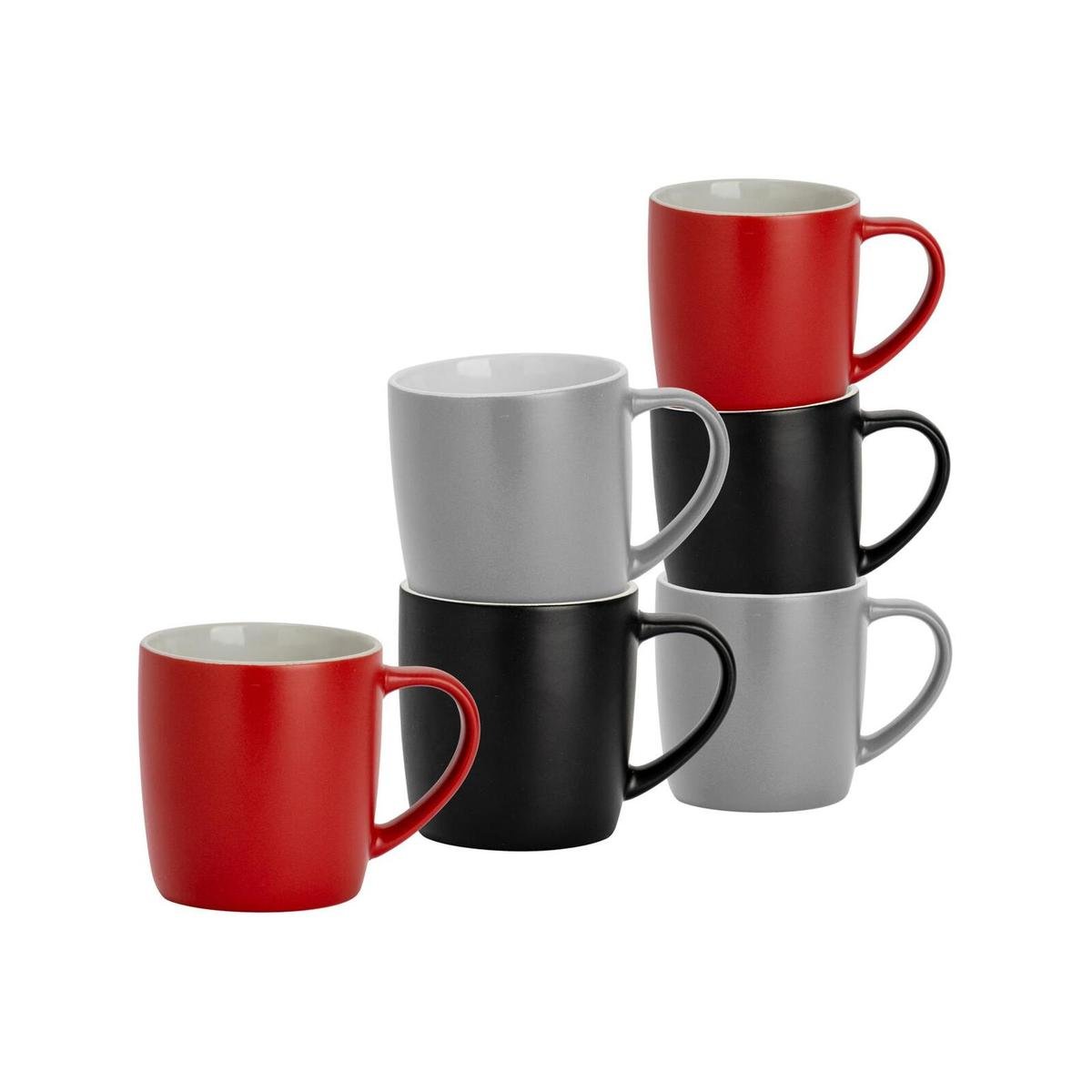 Argon Tableware 6 Piece Matt Tea And Coffee Mug Set - Black Red Grey ...