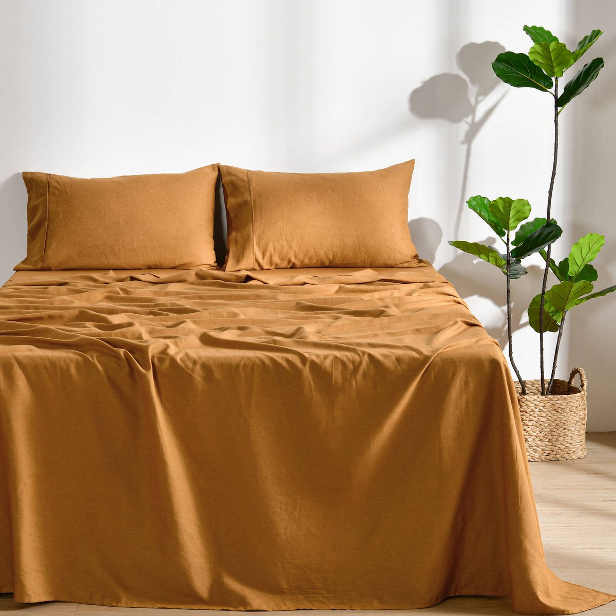 Dreamaker Linen Cotton Sheet Set Rust - Double Bed - Bunnings Australia