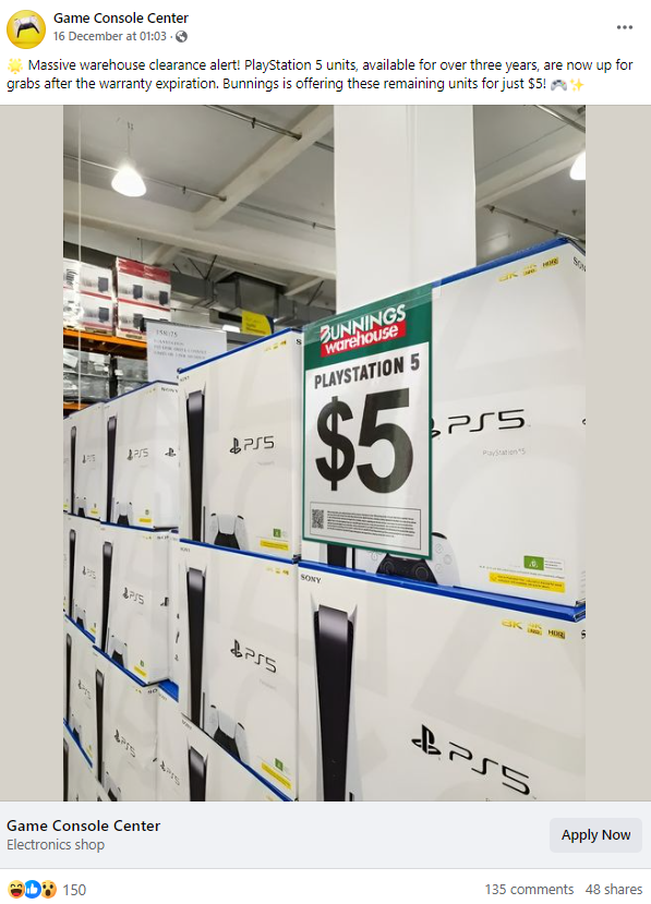 Scam Warning - Bunnings Australia