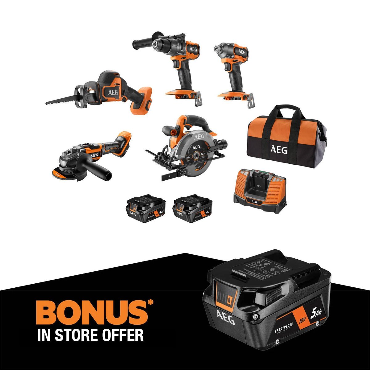 AEG 18V 4.0Ah 5 Piece FUSION Brushless Kit - Bunnings Australia