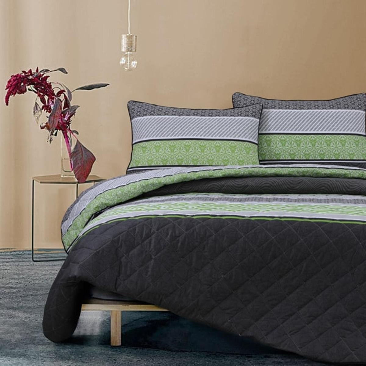 Amsons Pure Cotton Topaz Queen Bedspread Set - Grey/Green - Bunnings ...