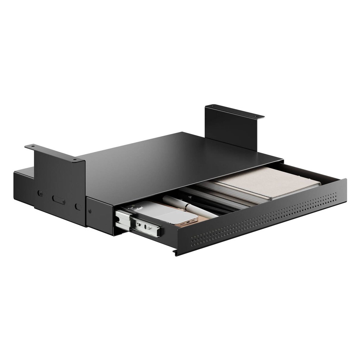 Desky Ultra Slim Under Desk Drawer - Book Gap / Black - Bunnings Australia