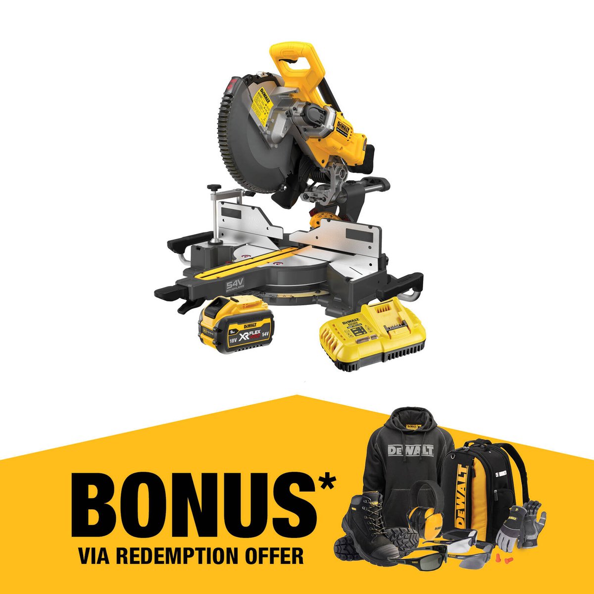 DeWALT 54V 9.0Ah XR 305mm Flexvolt Sliding Mitre Saw Kit DCS781X1-XE ...