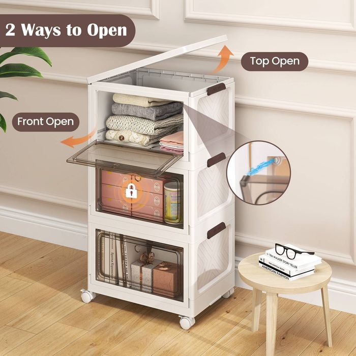 Costway 3-Pack 105L Stackable Storage Containers Organiser Boxes w/Lid ...