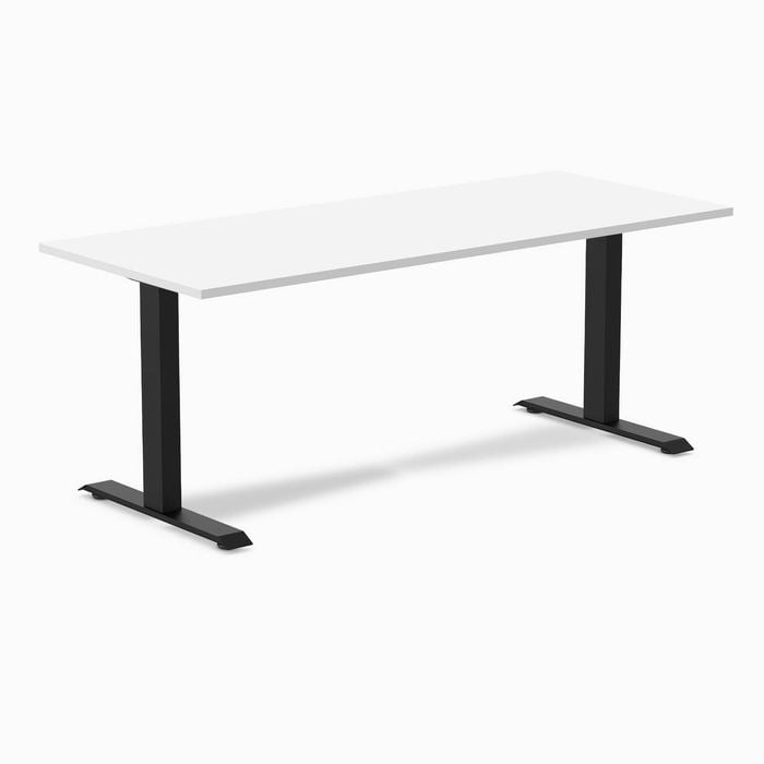 Desky Fixed Height White Melamine Desk 180x75cm Matte Black Leg ...