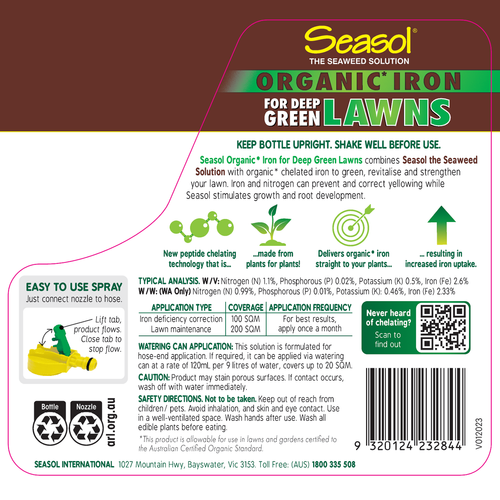 Seasol 1.2L Organic Iron For Deep Green Lawns Hose On - Bunnings Australia