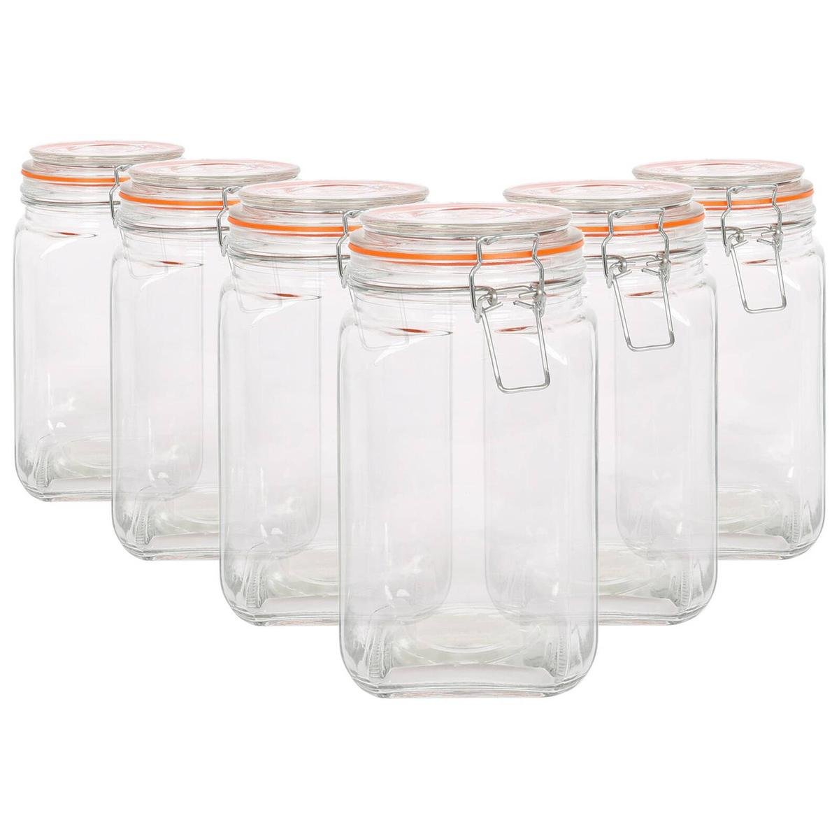 Argon Tableware Square Glass Jars with Clip-Top Lids - 1.25L - Pack of ...