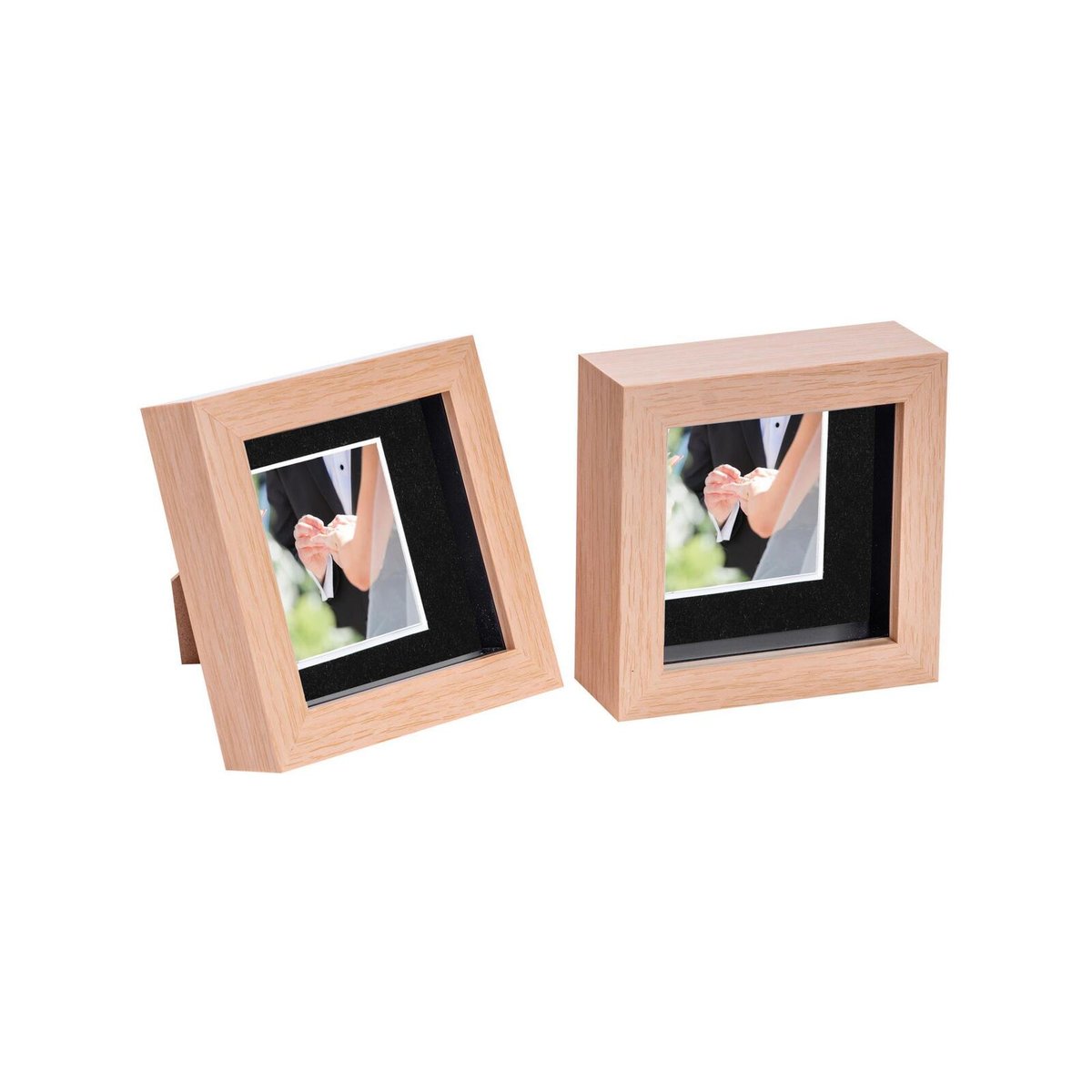 Nicola Spring Shadow Box Frames - 4 x 4" with 2 x 2" Mount - Light Wood ...