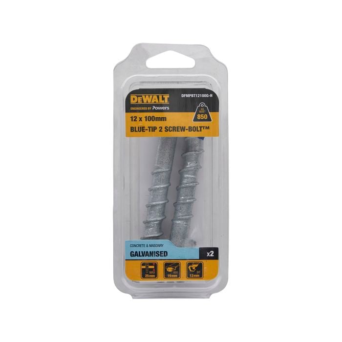 DeWALT 12 x 100mm Blue Tip Galvanised Hex Screw Bolt - 2 Pack ...