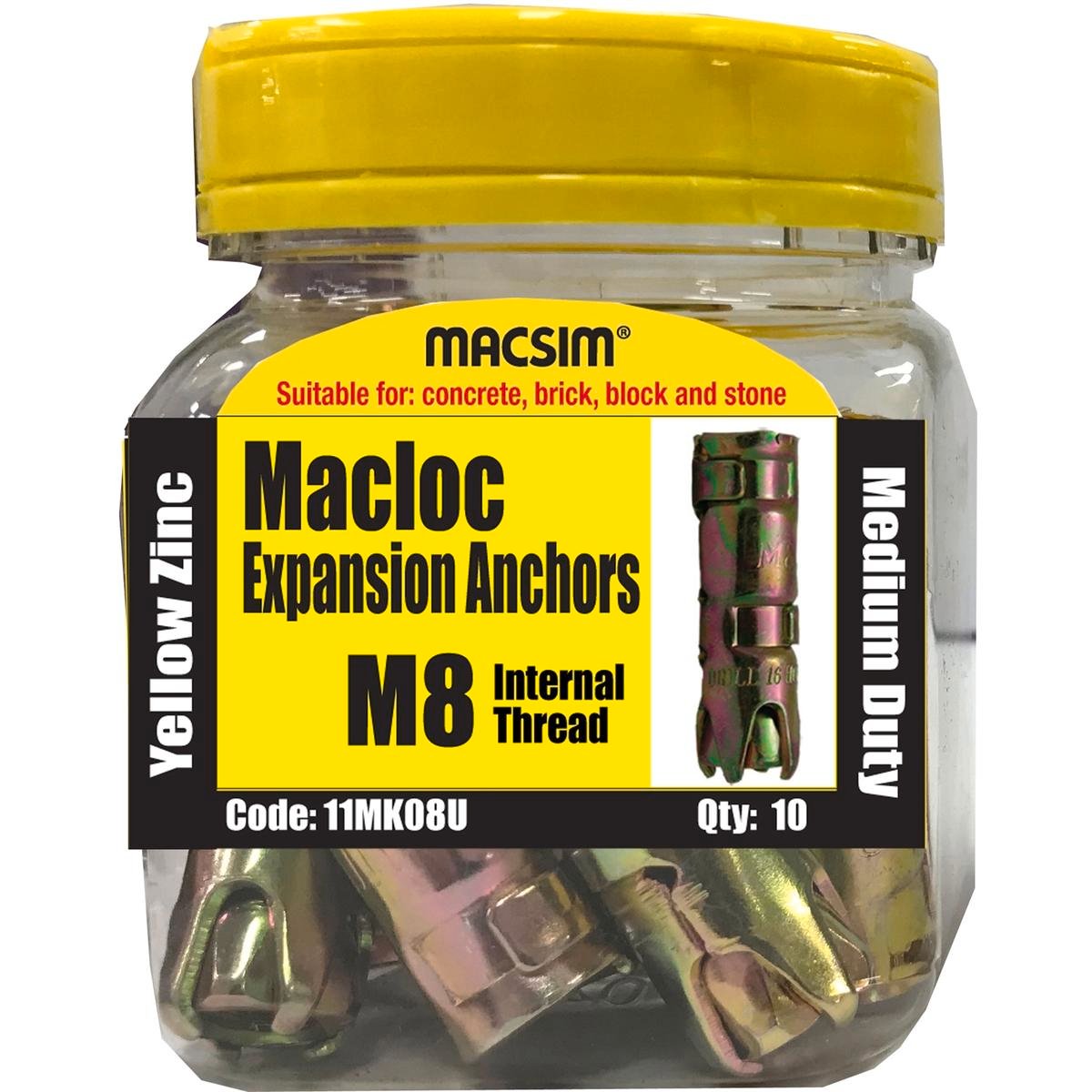 Macsim M8 Yellow Zinc Medium Duty Macloc Anchor - 10 Jar - Bunnings ...