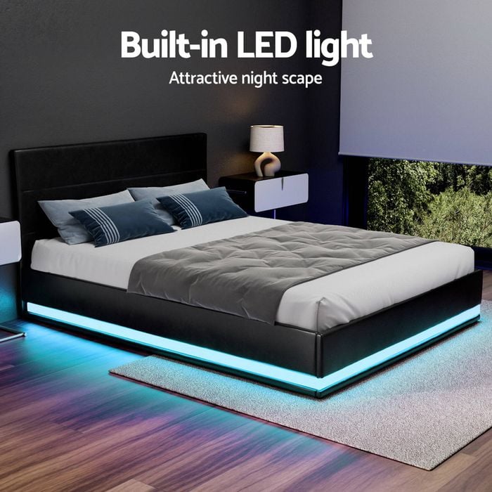 Artiss Bed Frame RGB LED Gas Lift Double LUMI Bunnings Australia