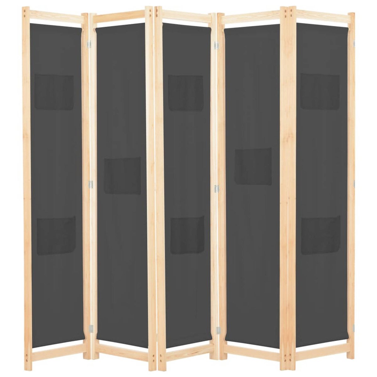 vidaXL 5-Panel Room Divider Grey 200x170x4cm Fabric Folding Screen ...