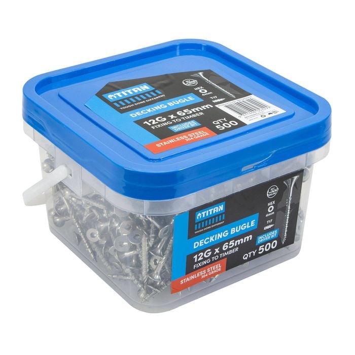 Titan 12G x 65mm Decking Bugle 304 Stainless Steel - Pack of 500 ...